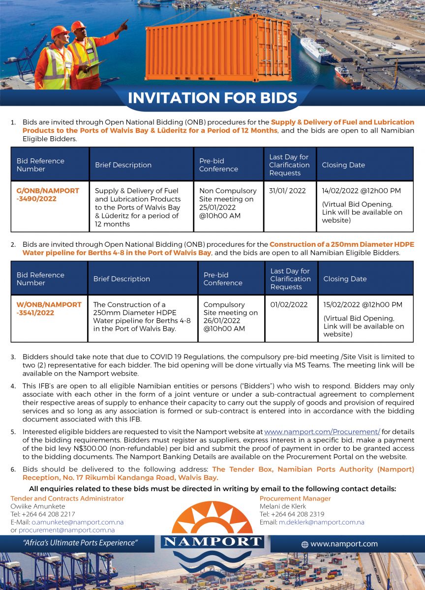 Namibian Ports Authority - Procurement Notice: Invitation for Bids